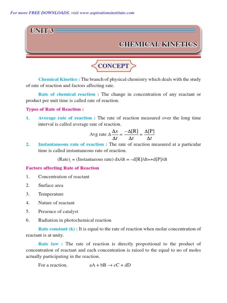 CBSE Class 12 Chem Notes Question Bank Chemical Kinetics PDF | PDF ...