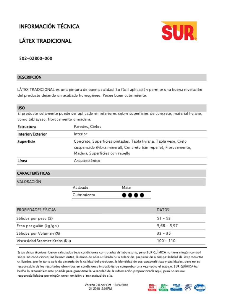 Ficha de Técnica de Pintura SUR | PDF | Hormigón | Pinturas