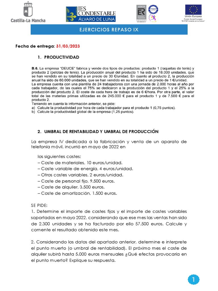 Ejercicios de Repaso Ix | PDF | Servicios financieros | Hoja de balance