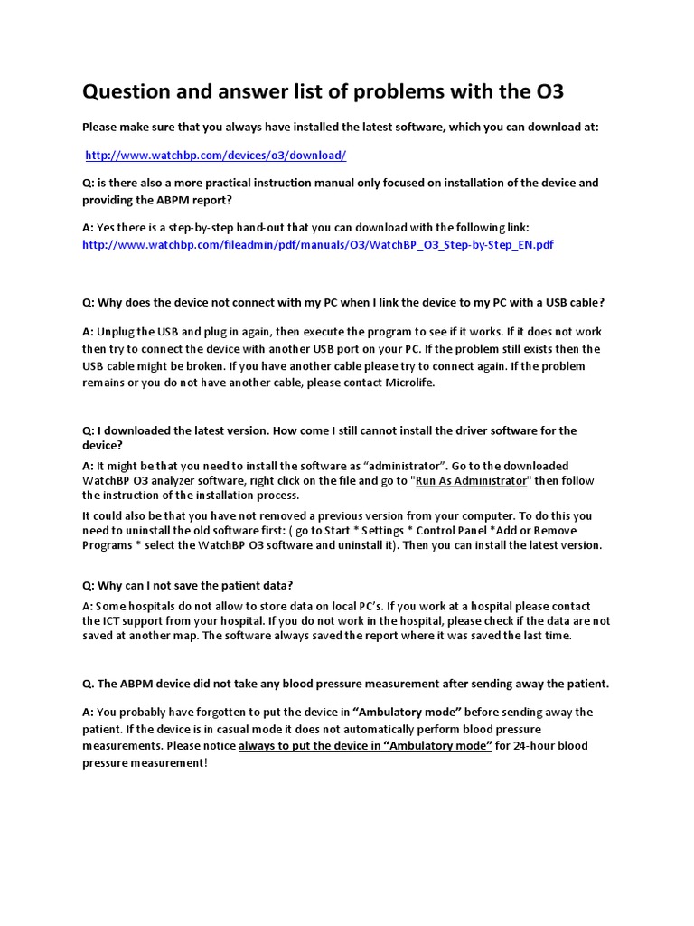 WatchBP O3 Troubleshooting Guide | PDF | Personal Computers | Usb