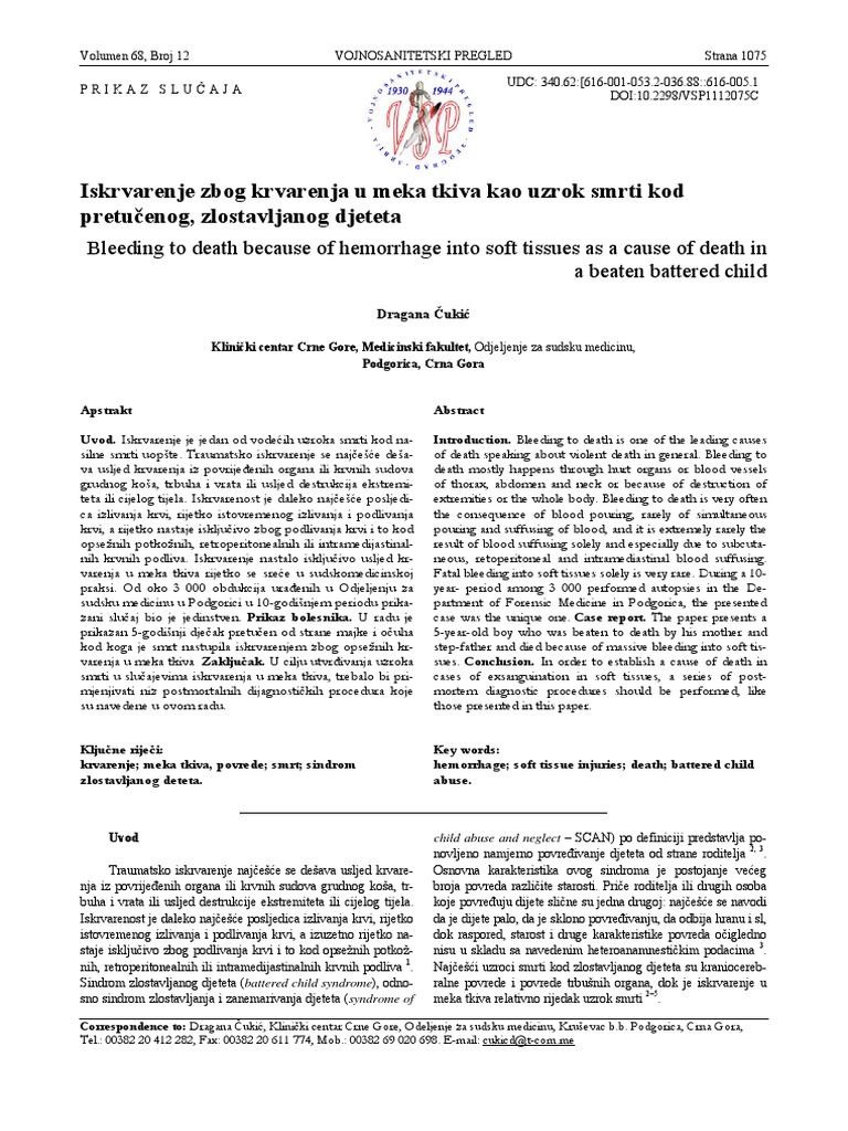 Krvarenja Kao Uzrok Smrti Kod Pretucenih Osoba | PDF