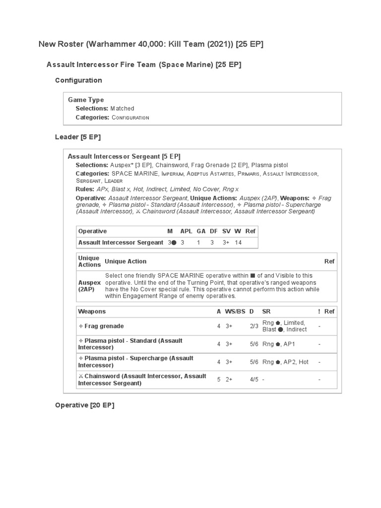 Warhammer 40K Kill Team Roster | PDF | Military | Military Technology
