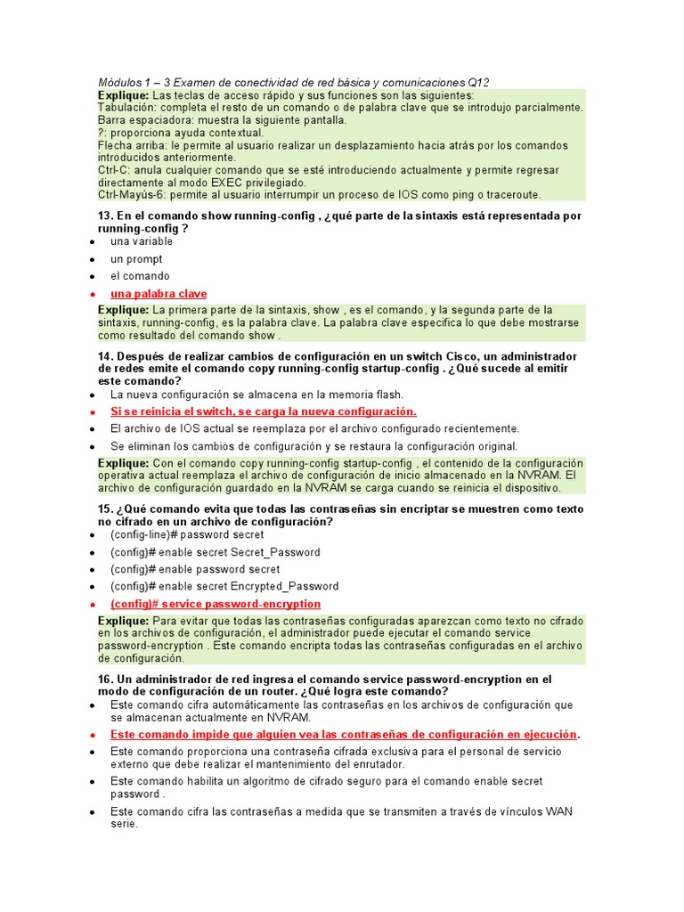 Módulos 1 - 3 Examen de Conectividad de Red Básica y Comunicaciones Q12 | PDF | Protocolos de ...