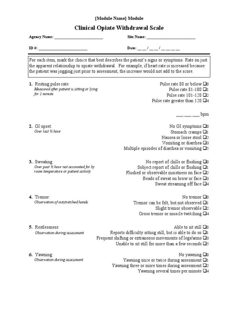 Clinical Opiate Withdrawal Scale Guide | PDF | Heart Rate | Drug Withdrawal