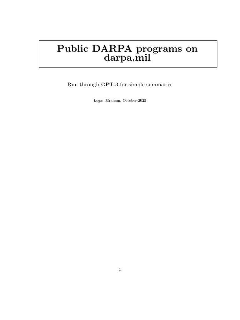 Public DARPA Programs On Darpa - Mil: Run Through GPT-3 For Simple ...