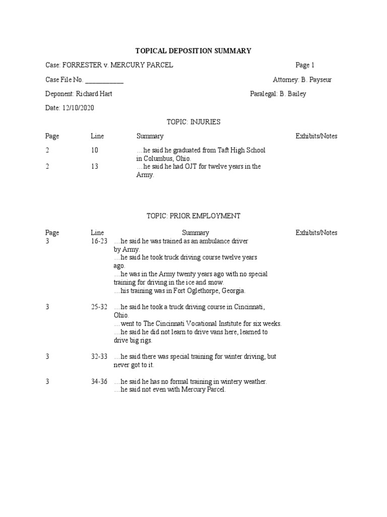 Legal Deposition Summary | PDF
