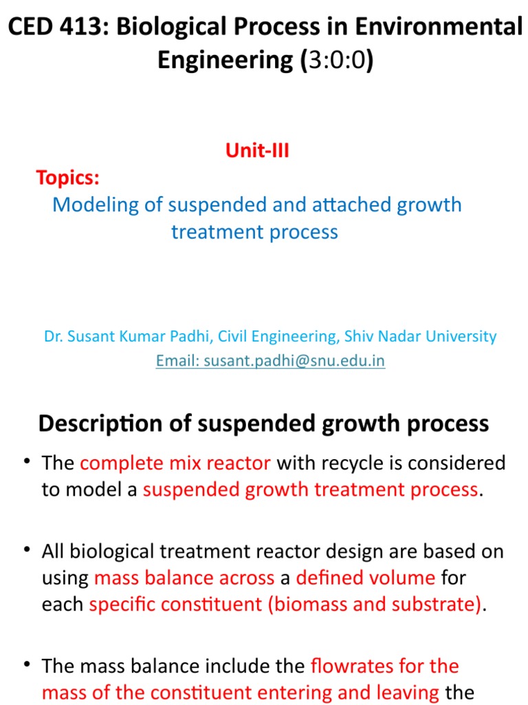 Unit-III Topics:: Modeling of Suspended and Attached Growth Treatment Process | PDF | Process ...