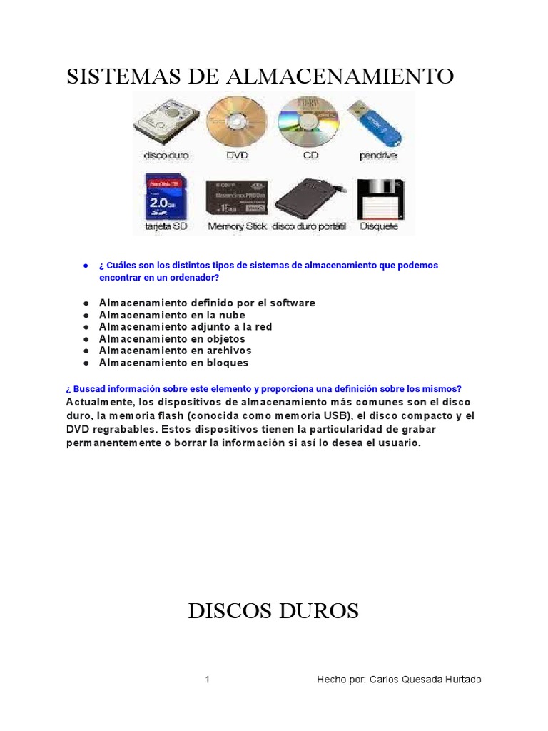 Carlos Quesada Hurtado - Sistemas de Almacenamiento | PDF | Almacenamiento de datos de la ...