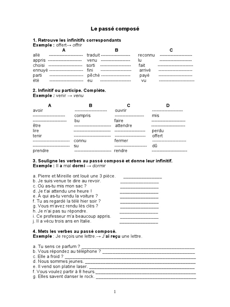 Le Passé Composé (Exercices) | PDF | Linguistique