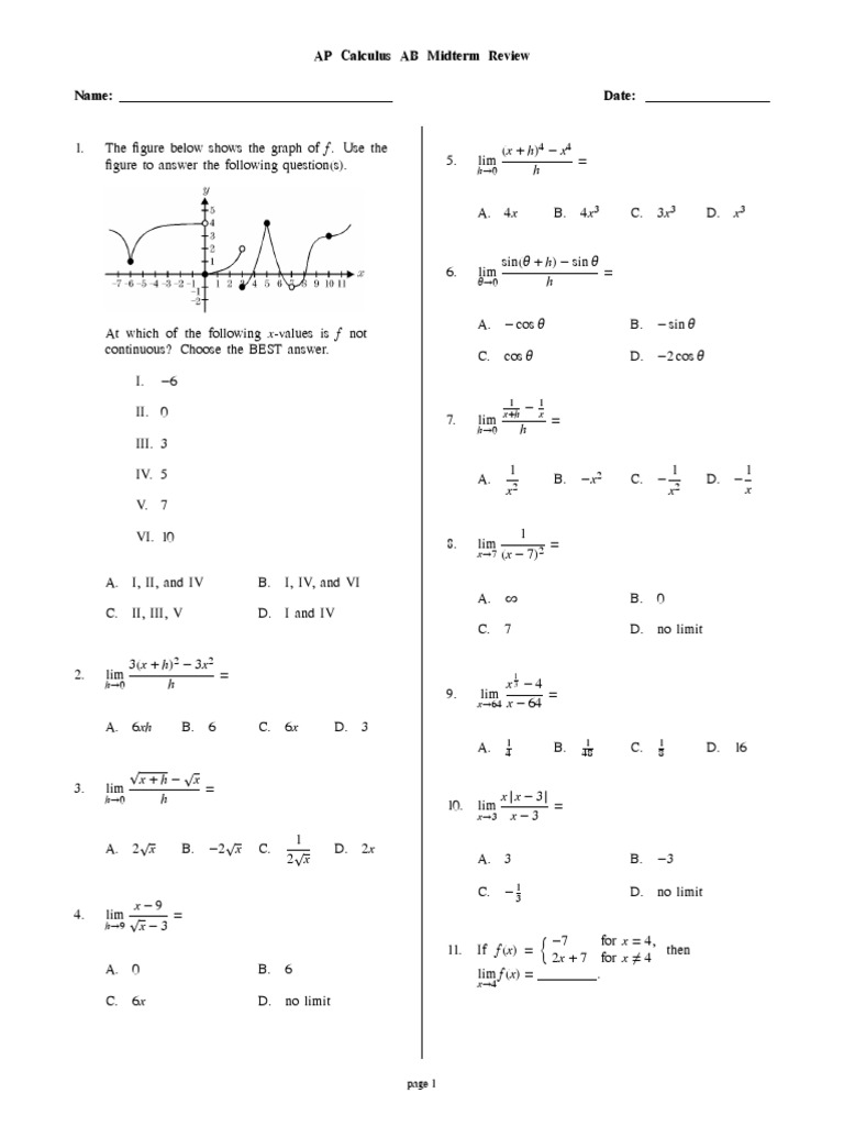 AP Calculus AB Midterm Review Guide | PDF | Velocity | Area