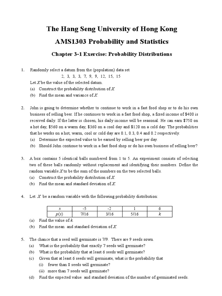 Chapter 3-1 Exercise | PDF | Probability Distribution | Statistical ...