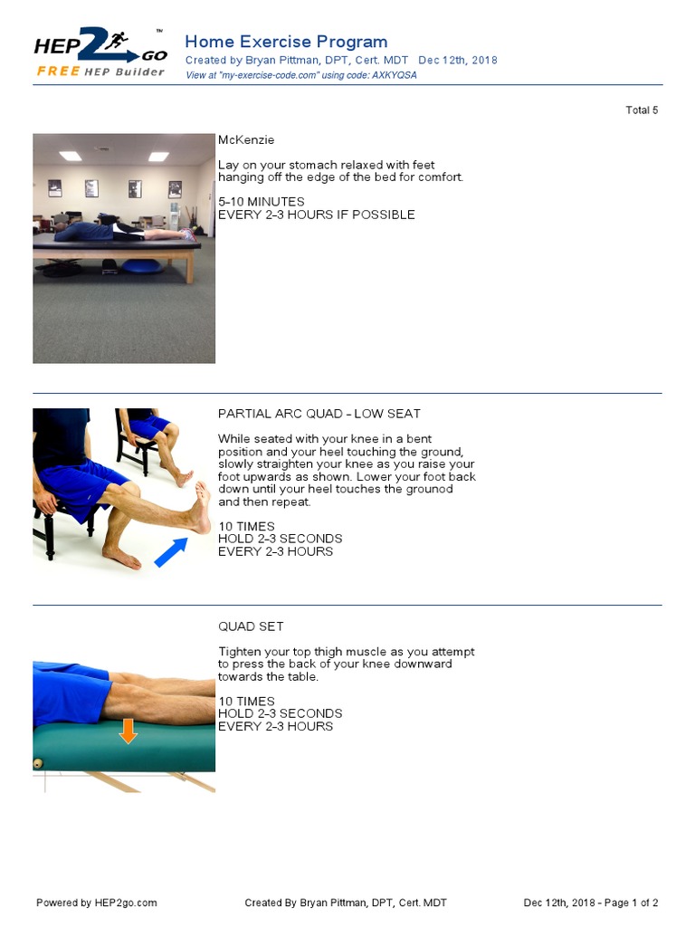 Home Exercise Program: Created by Bryan Pittman, DPT, Cert. MDT Dec ...