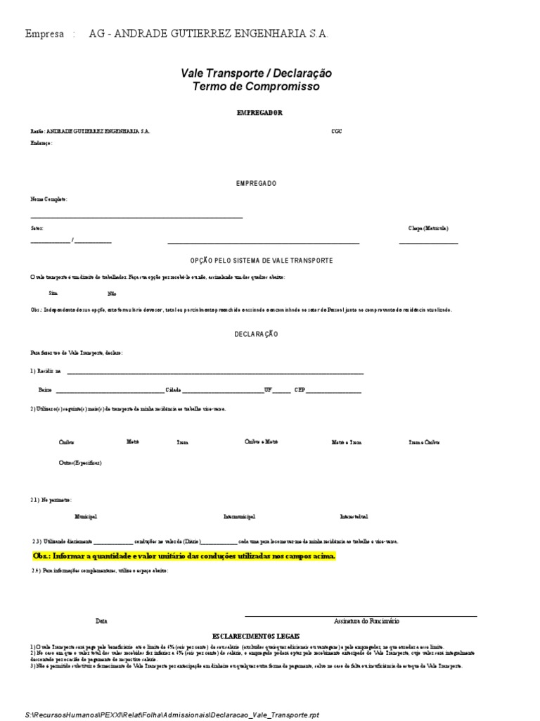 Formulário VT | PDF | Transporte