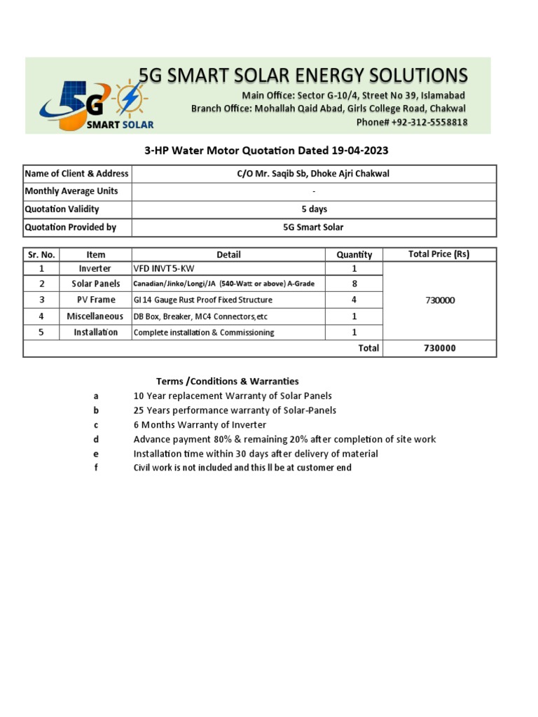 3 HP Water Motor Quotation | PDF