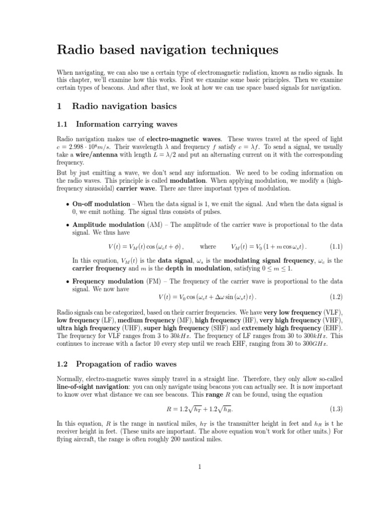 Radio Based Navigation Techniques Pdf Global Positioning System Telecommunications Engineering
