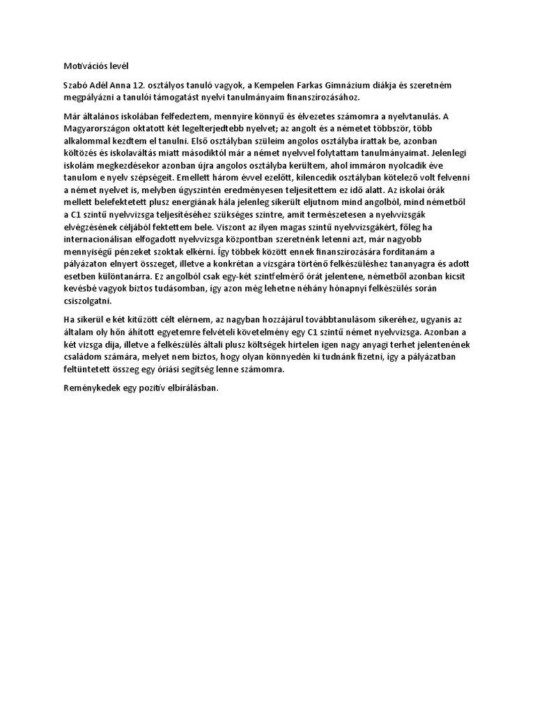 Motivációs Levél | PDF