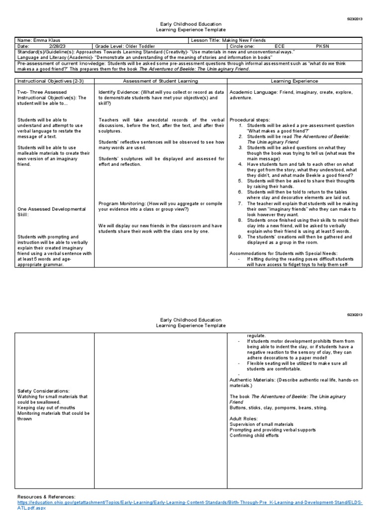 Ece Lesson Plan Visual Arts | PDF | Communication | Education Theory