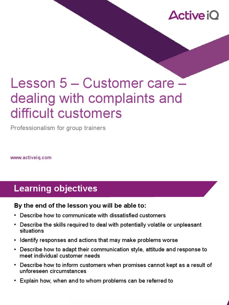 Lesson 5 - Customer Care - Dealing With Complaints and Difficult ...
