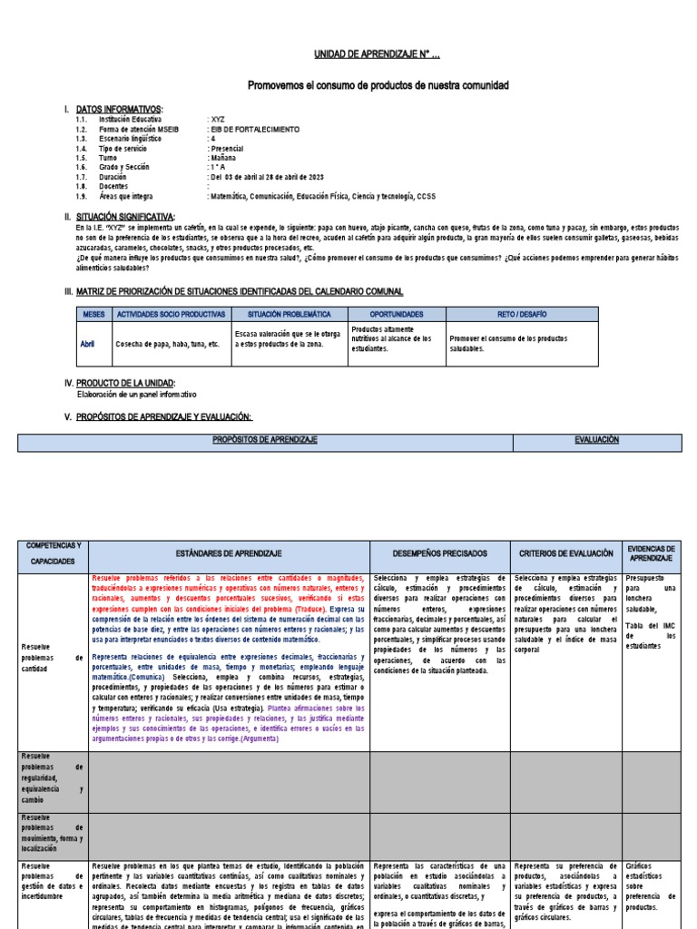 Esquema de Unidad de Aprendizaje 2023 | PDF | Números