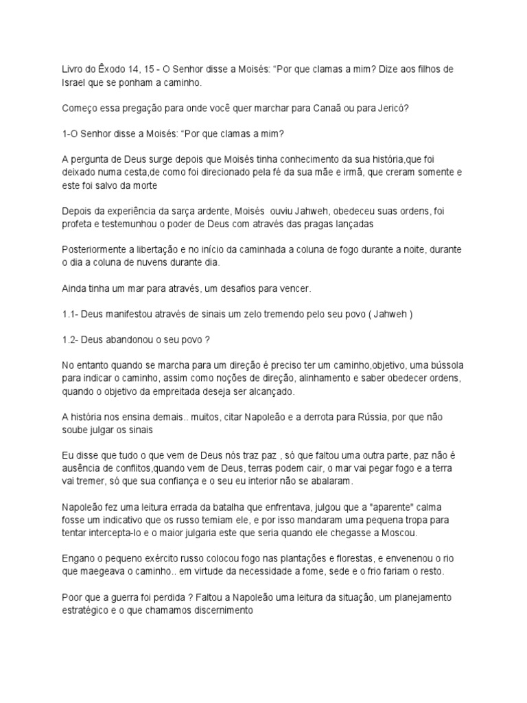 Livro Do Êxodo 14, 15 - O Senhor Disse A Moisés - "Por Que Clamas A Mim ...