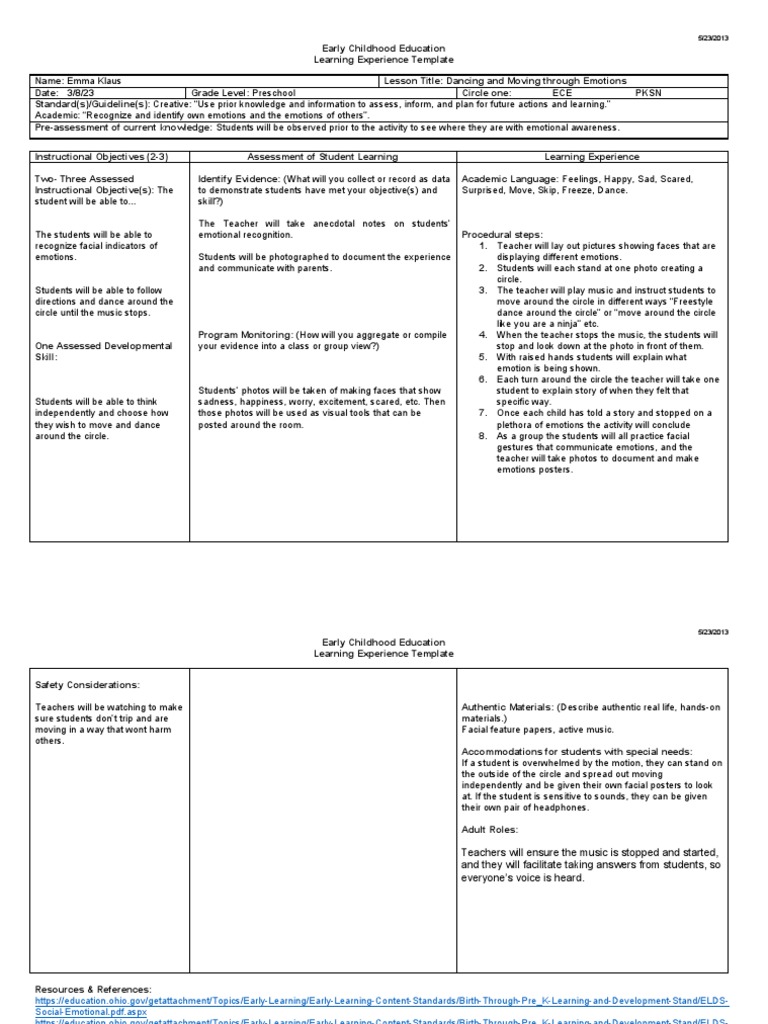 Movement and Dance Lesson Plan Final | PDF | Emotions | Teachers