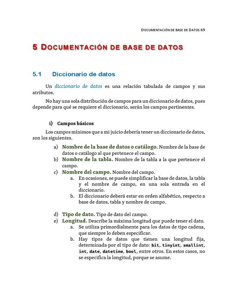 Dicionario de Datos | PDF | Bases de datos | Tipo de datos