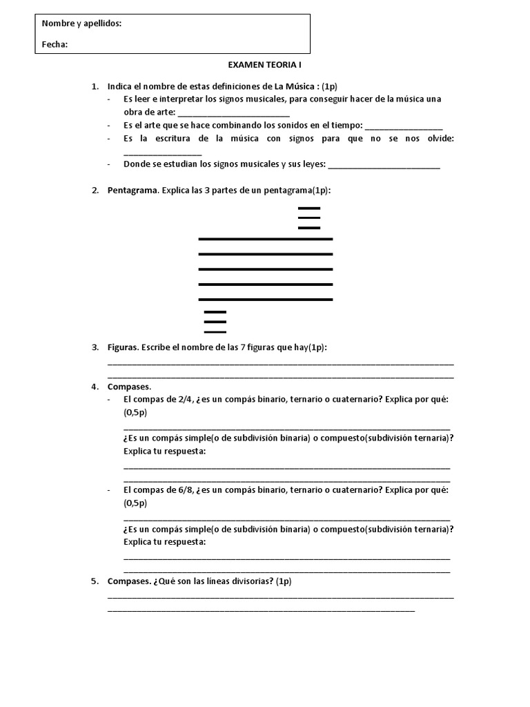 Examen de Teoría Musical | PDF | Teoría musical | Entretenimiento