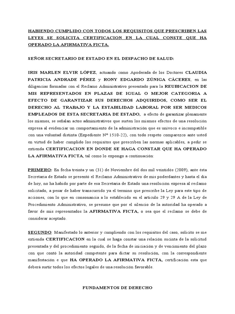Escrito de Afirmativa Ficta | PDF | Gobierno | Justicia