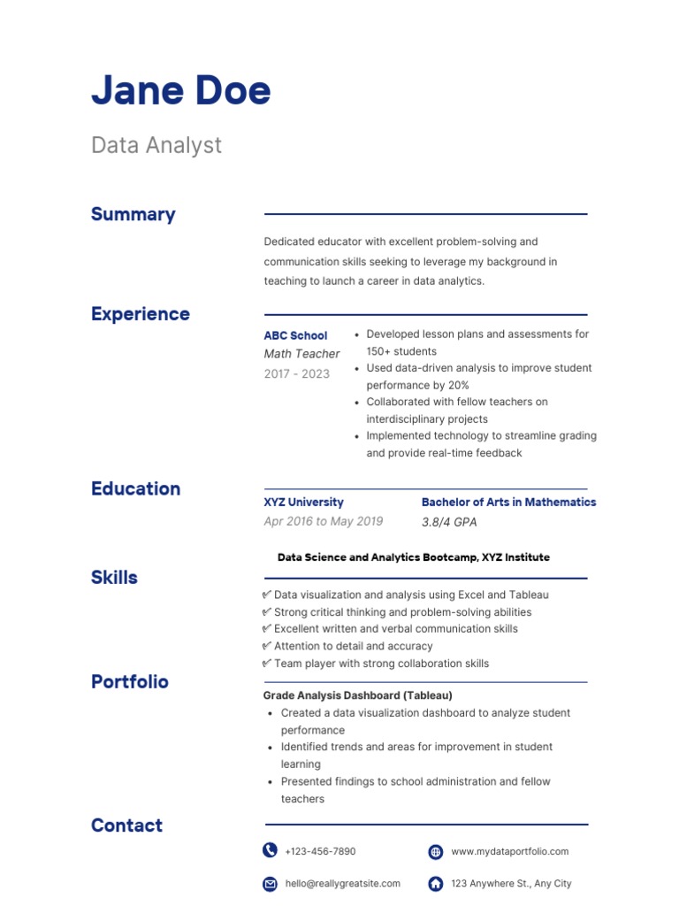 A Sample Resume For A Teacher Transitioning Into Analytics | PDF ...