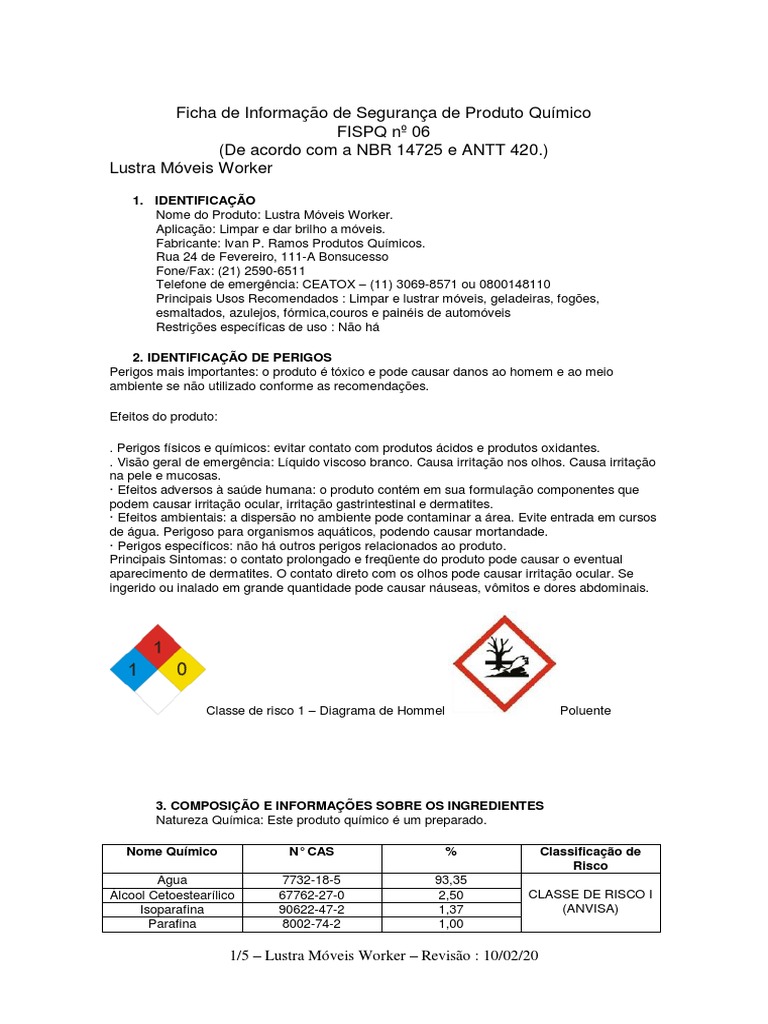 Ficha de Informação de Segurança de Produto Químico FISPQ Nº 06 (De ...
