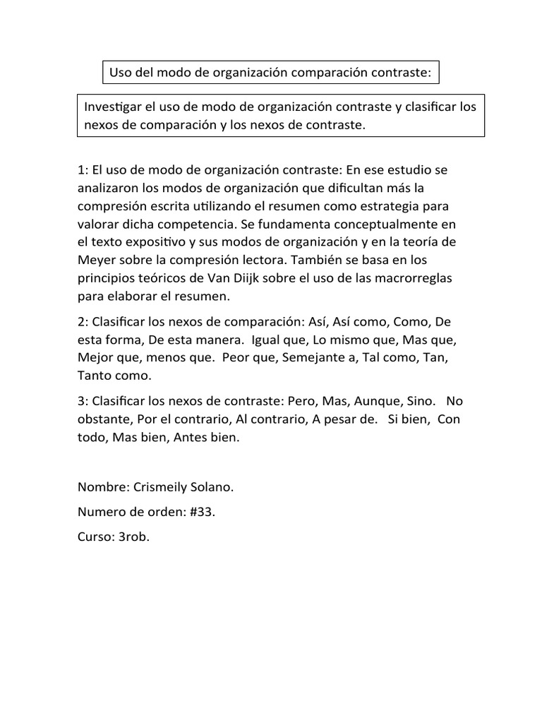 Uso Del Modo de Organizacion Comparacion Contraste | PDF