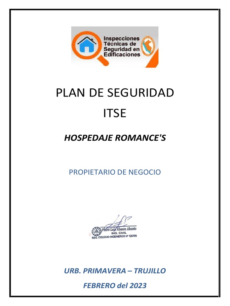 Plan de Seguridad Itse: Hospedaje Romance'S | PDF | Riesgo | Temblores