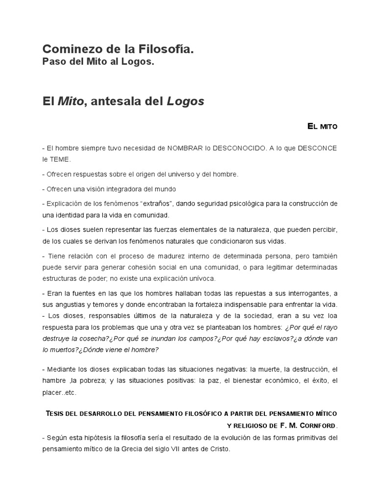 Cominezo de La Filosofía.: Paso Del Mito Al Logos | PDF