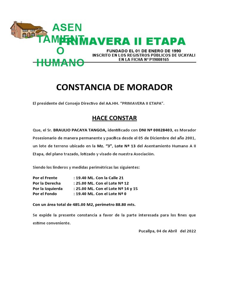 Constancia de Morador | PDF