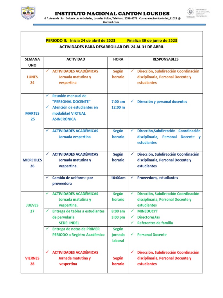 ACT 24 Al 28 Abril | PDF