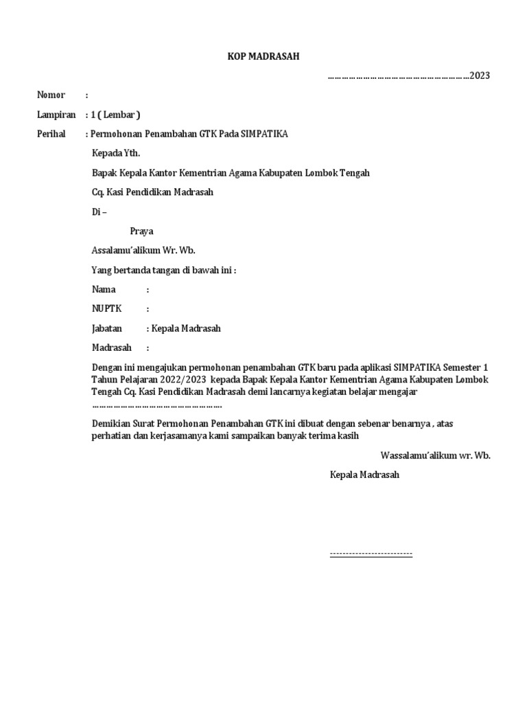 Permohonan Penambahan GTK | PDF