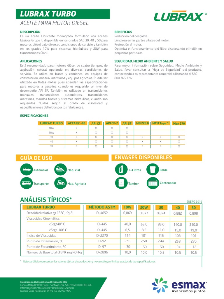 Ficha Tecnica Lubrax Turbo | PDF | Lubricante | Vehículos