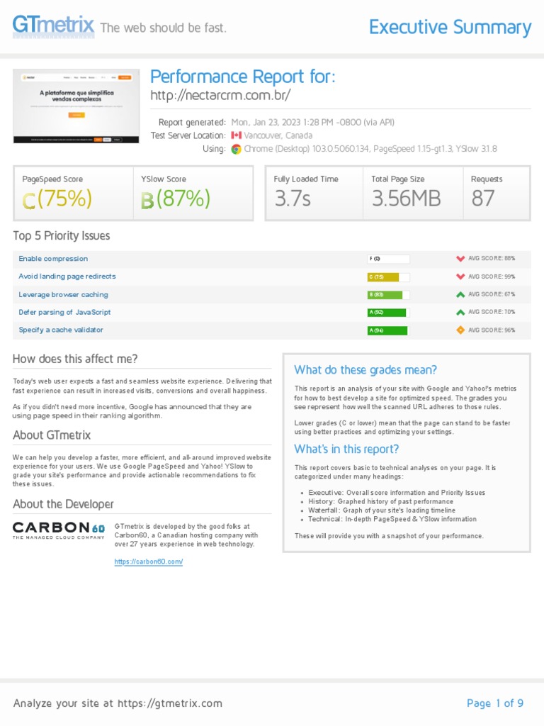 GTmetrix Site Performance Analysis | PDF | Document Object Model ...