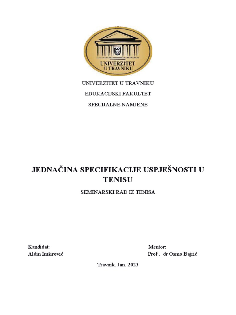 UNIVERZITET U TRAVNIKU Tenis | PDF