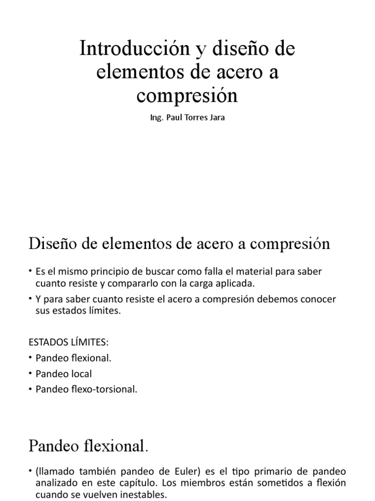 Introducción y Diseño de Elementos de Acero A Compresión: Ing. Paul Torres Jara | PDF | Pandeo ...