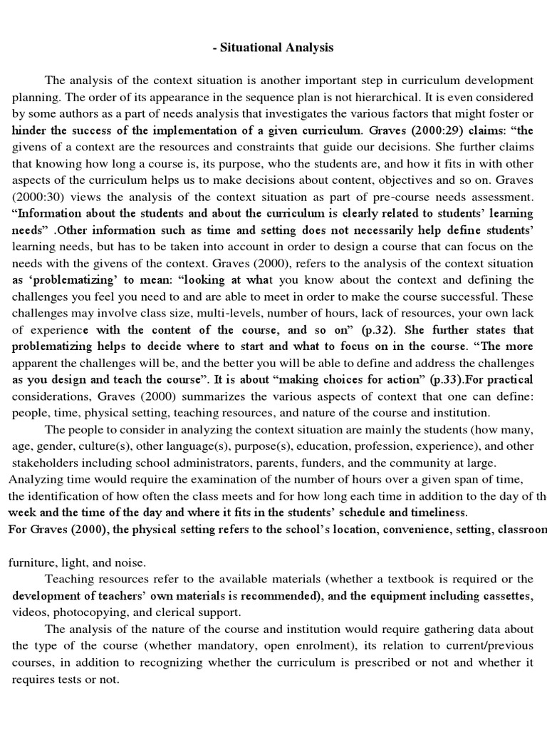 Situational Analysis | PDF | Curriculum | Teachers