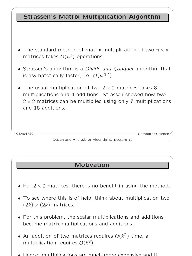 Strassen's Matrix Mult | PDF | Time Complexity | Algorithms And Data ...