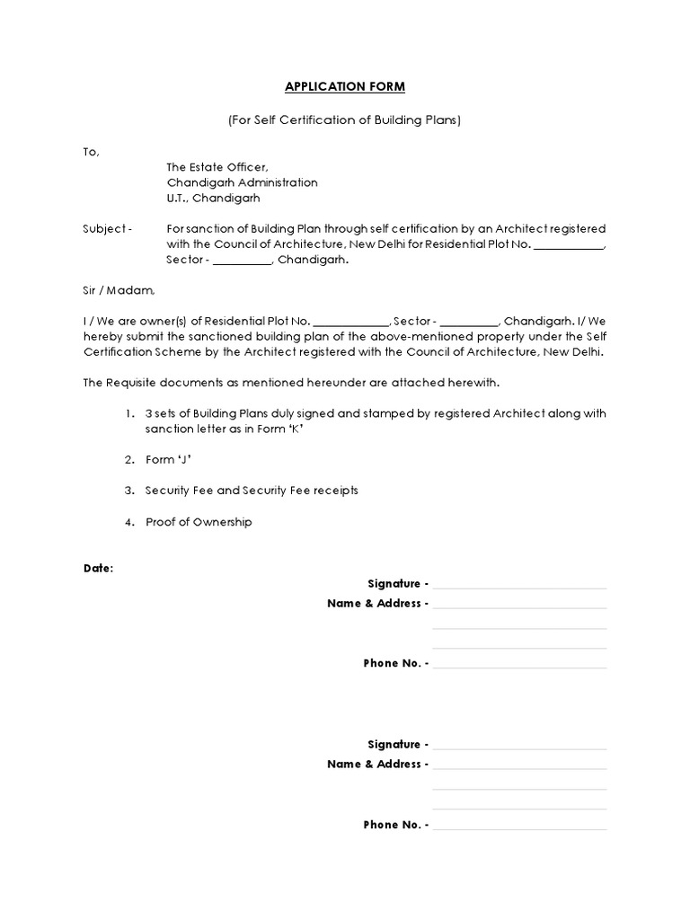 Self-Certification Building Plan Application | PDF | Architect | Government