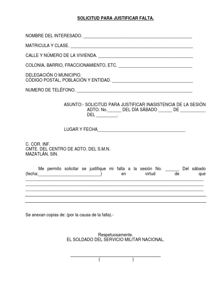 Solicitud para Faltar S.M.N.-1 | PDF