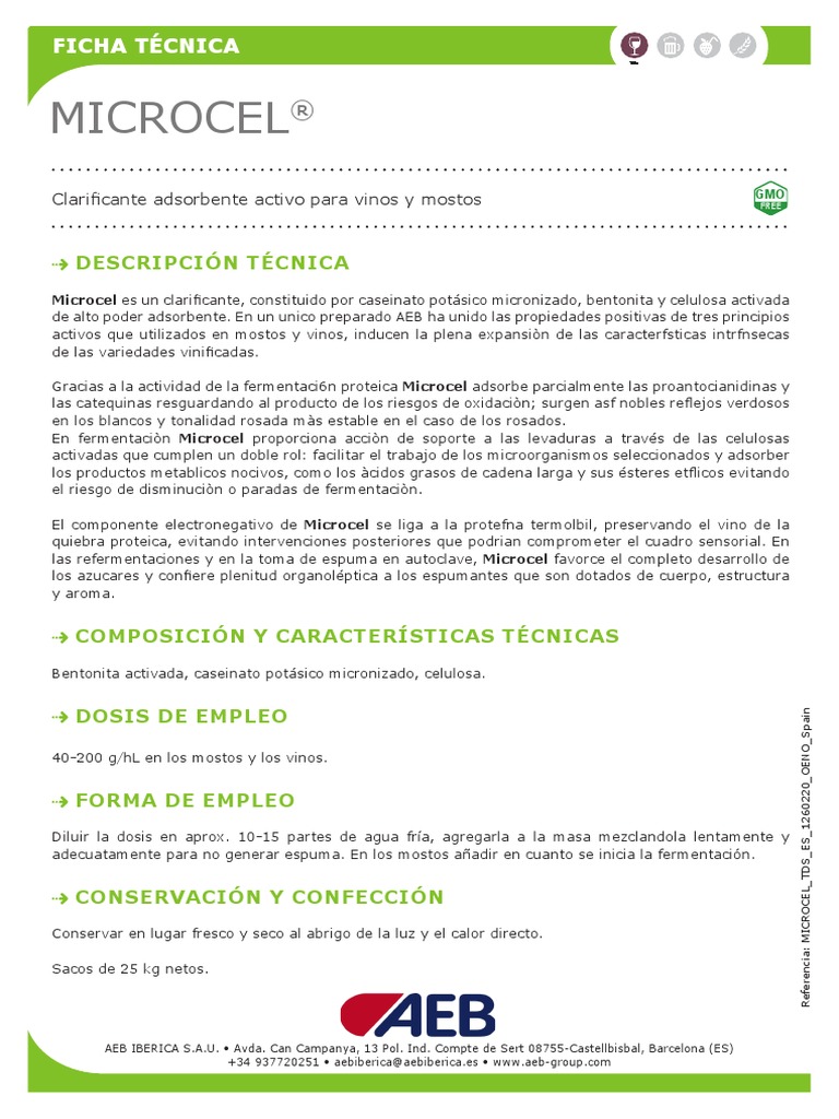 MICROCEL TDS ES 1260220 OENO Spagna | PDF | Vino | Fermentación