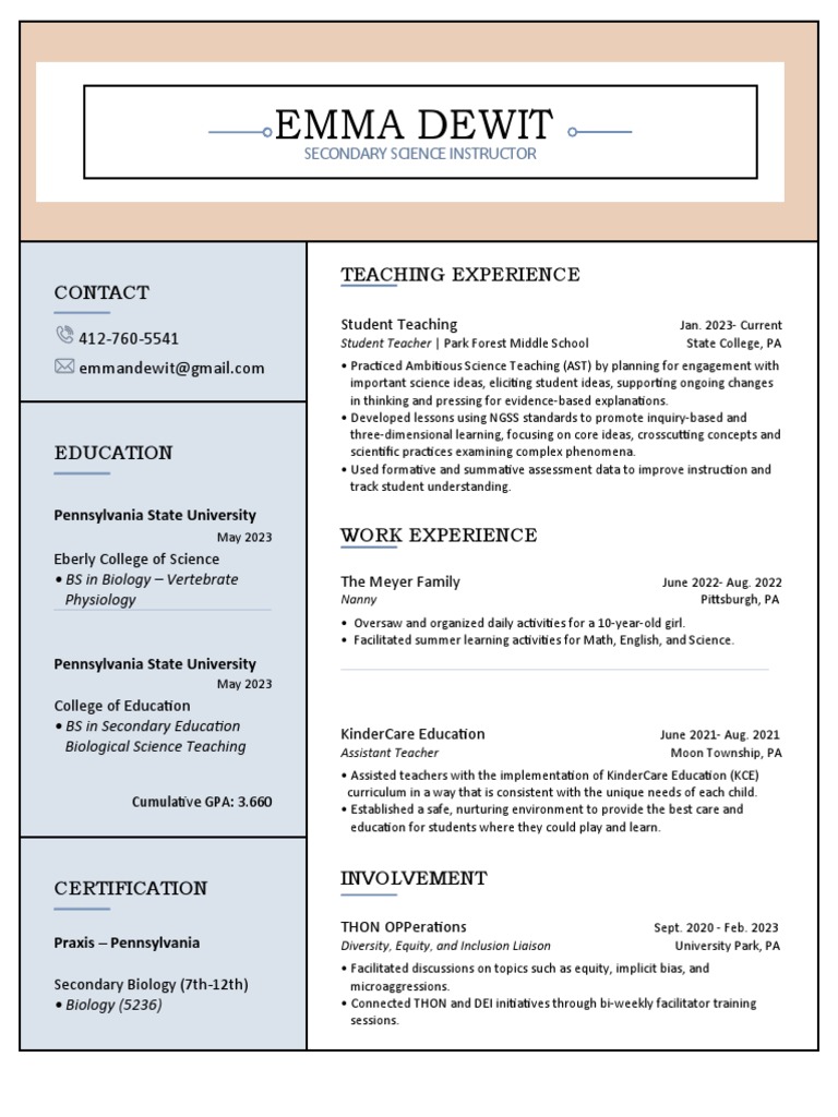 Emma Dewit Resume | PDF | Science | Inquiry Based Learning