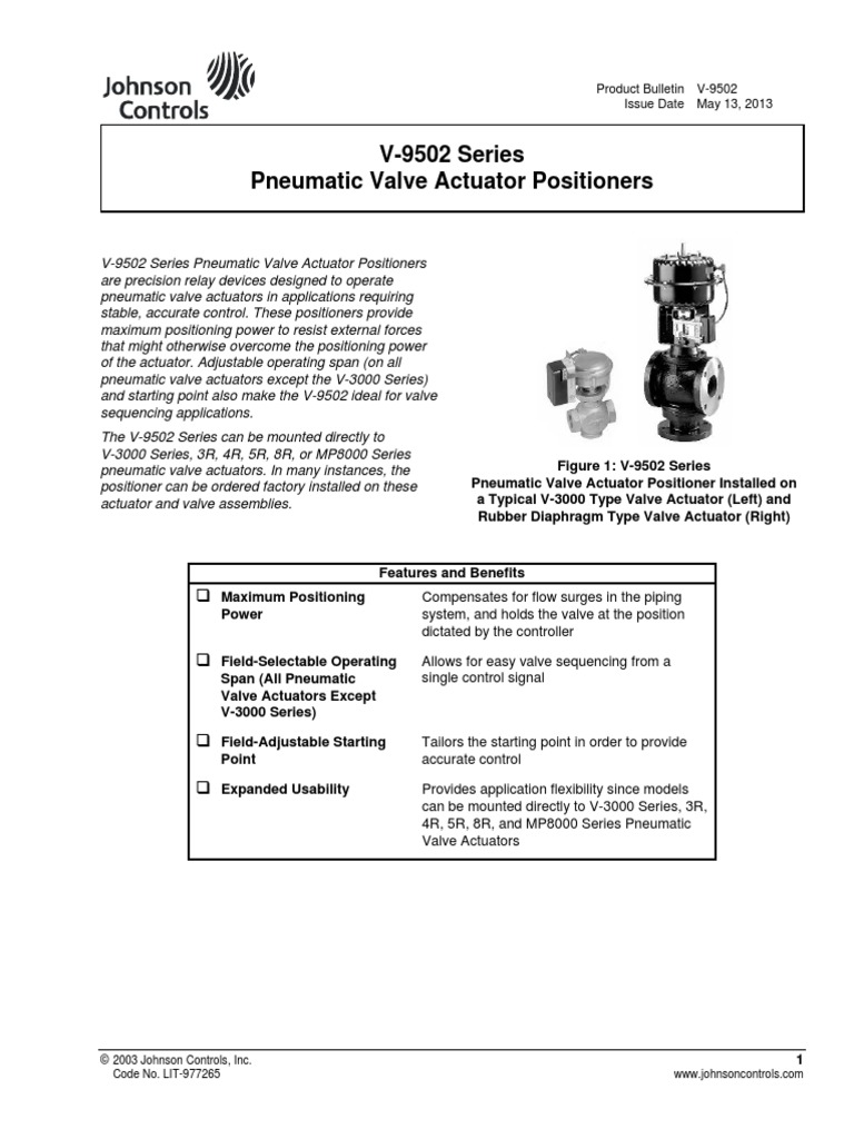 V-9502 Series Pneumatic Valve Actuator Positioners: Product Bulletin V ...