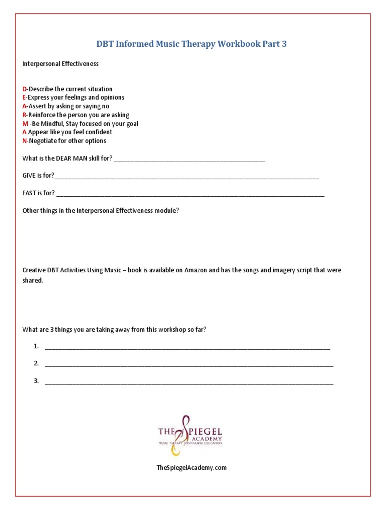 DBT Informed Music Therapy Workbook | PDF | Dialectical Behavior ...