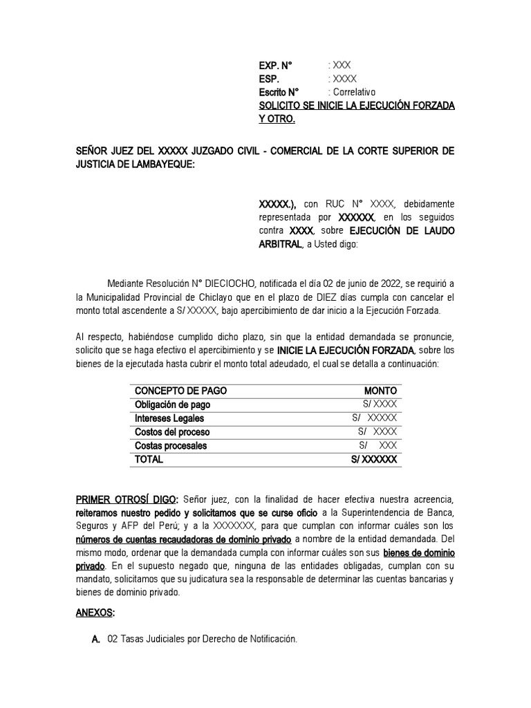 Solicito Se Inicie Ejecución Forzada | PDF | Gobierno | Justicia