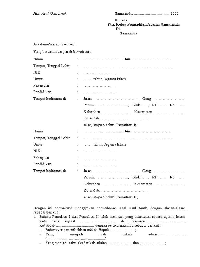 Permohonan Asal Usul Anak di Pengadilan | PDF